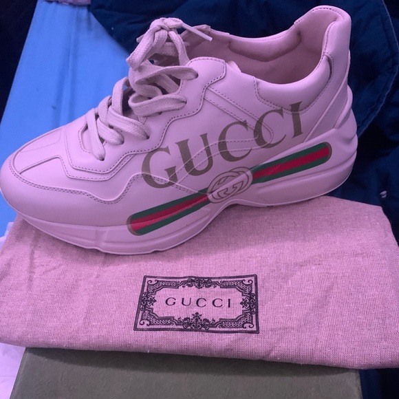 Gucci | Shoes | Authentic Womens Rhyton Gucci Logo Leather Sneakers New ...
